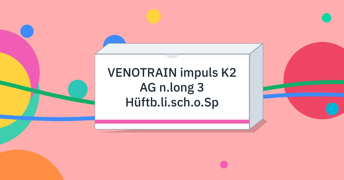 Symbolbild: Packung mit der Aufschrift VENOTRAIN impuls K2 AG n.long 3 Hüftb.li.sch.o.Sp (PZN 10295031) – Verfügbarkeit und Bezug in Apotheken in Frankfurt am Main