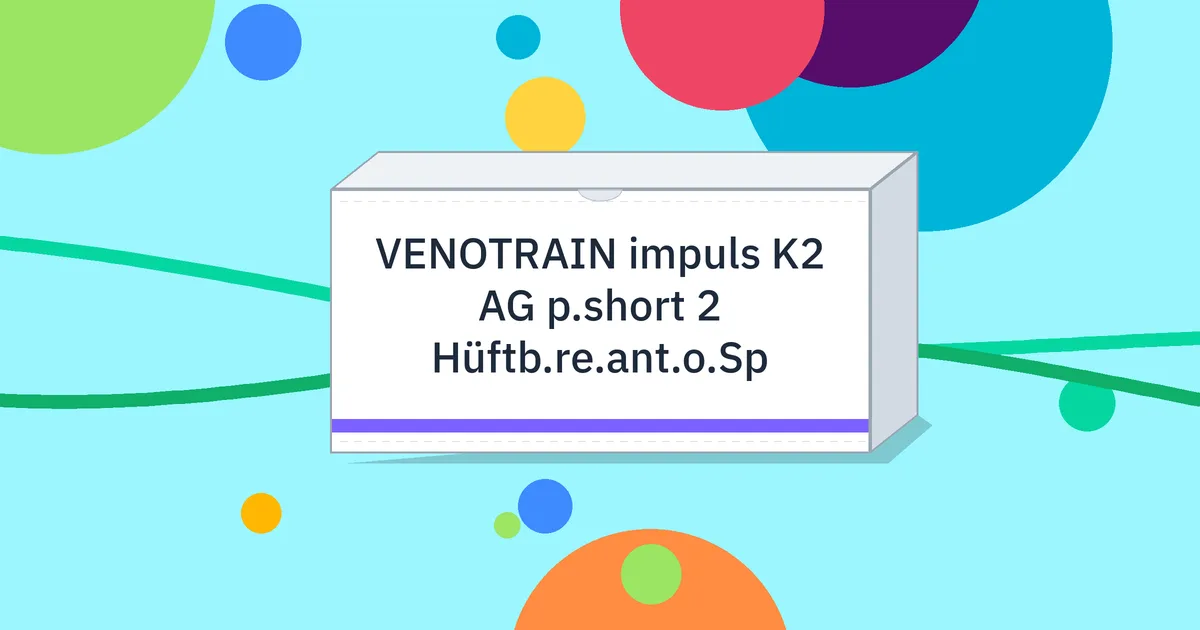 Symbolbild: Packung mit der Aufschrift VENOTRAIN impuls K2 AG p.short 2 Hüftb.re.ant.o.Sp (PZN 15217389) – Verfügbarkeit und Bezug in Apotheken in Frankfurt am Main