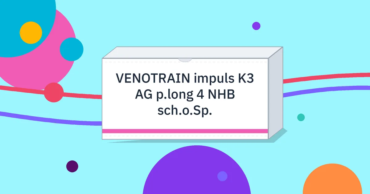 Symbolbild: Packung mit der Aufschrift VENOTRAIN impuls K3 AG p.long 4 NHB sch.o.Sp. (PZN 00542617) – Verfügbarkeit und Bezug in Apotheken in Frankfurt am Main