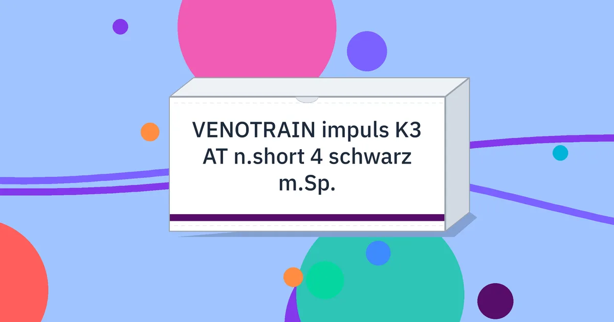 Symbolbild: Packung mit der Aufschrift VENOTRAIN impuls K3 AT n.short 4 schwarz m.Sp. (PZN 19356142) – Verfügbarkeit und Bezug in Apotheken in Frankfurt am Main
