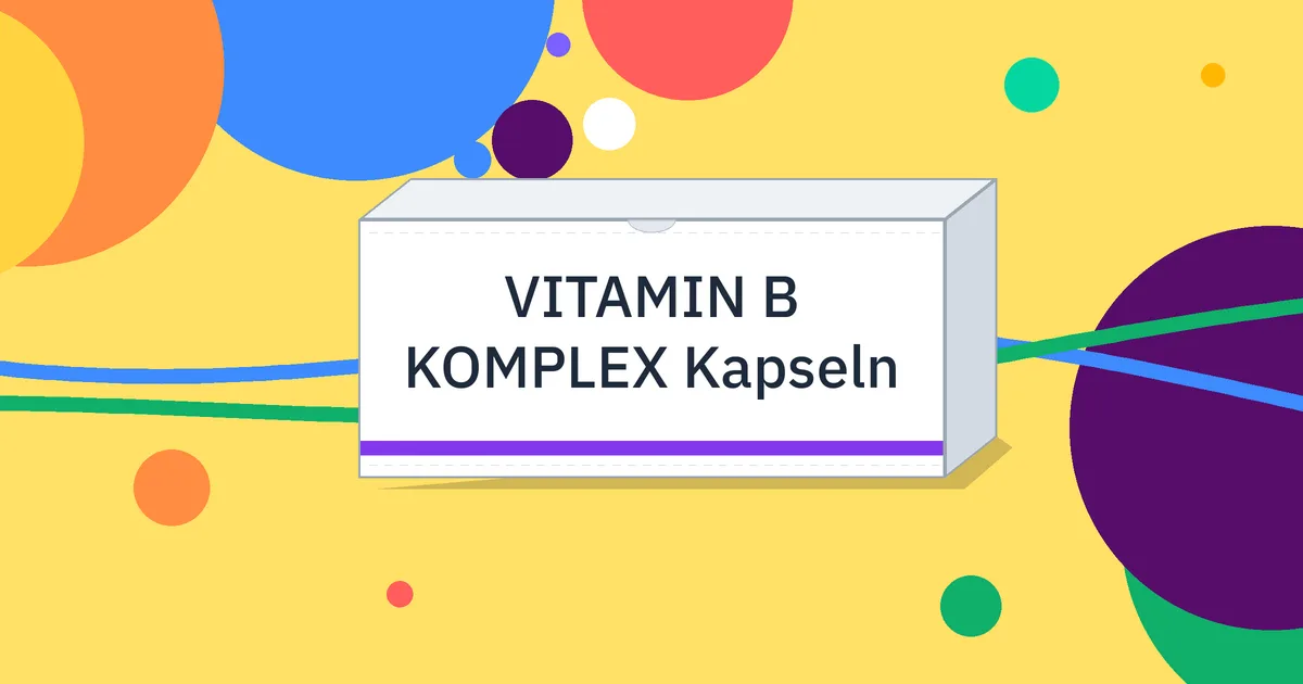 Symbolbild: Packung mit der Aufschrift VITAMIN B KOMPLEX Kapseln (PZN 08448757) – Verfügbarkeit und Bezug in Apotheken in Frankfurt am Main
