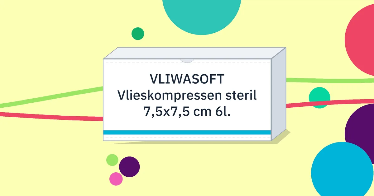Symbolbild: Packung mit der Aufschrift VLIWASOFT Vlieskompressen steril 7,5x7,5 cm 6l. (PZN 15660044) – Verfügbarkeit und Bezug in Apotheken in Frankfurt am Main