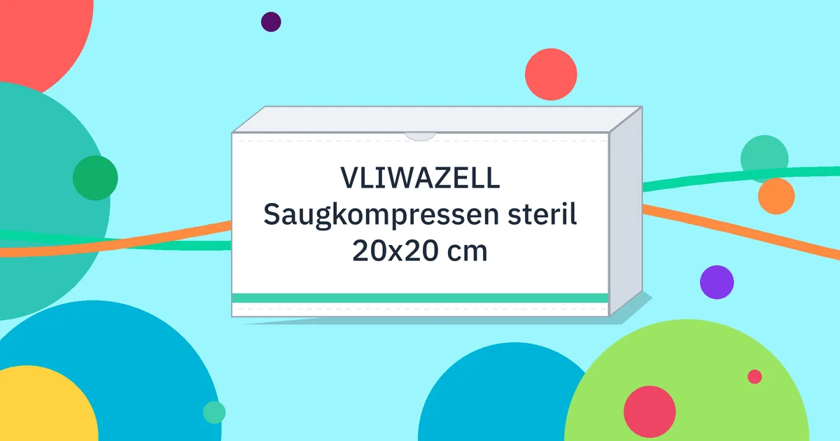 Symbolbild: Packung mit der Aufschrift VLIWAZELL Saugkompressen steril 20x20 cm (PZN 05855686) – Verfügbarkeit und Bezug in Apotheken in Frankfurt am Main
