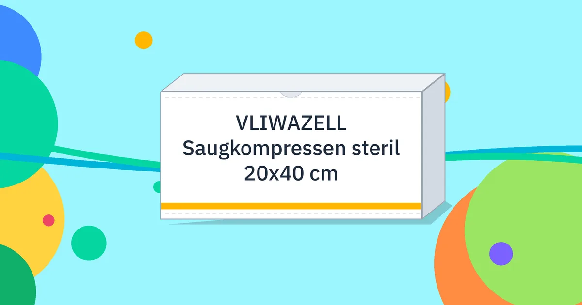Symbolbild: Packung mit der Aufschrift VLIWAZELL Saugkompressen steril 20x40 cm (PZN 00809635) – Verfügbarkeit und Bezug in Apotheken in Frankfurt am Main