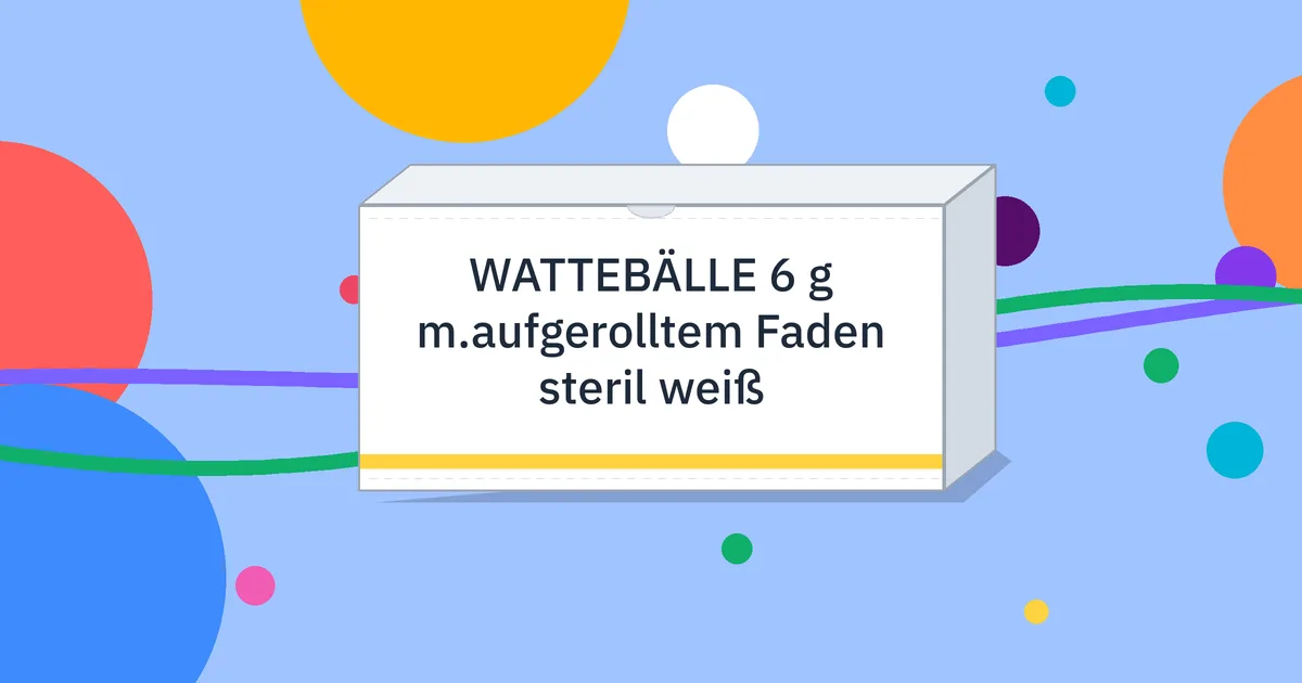 Symbolbild: Packung mit der Aufschrift WATTEBÄLLE 6 g m.aufgerolltem Faden steril weiß (PZN 17152665) – Verfügbarkeit und Bezug in Apotheken in Frankfurt am Main