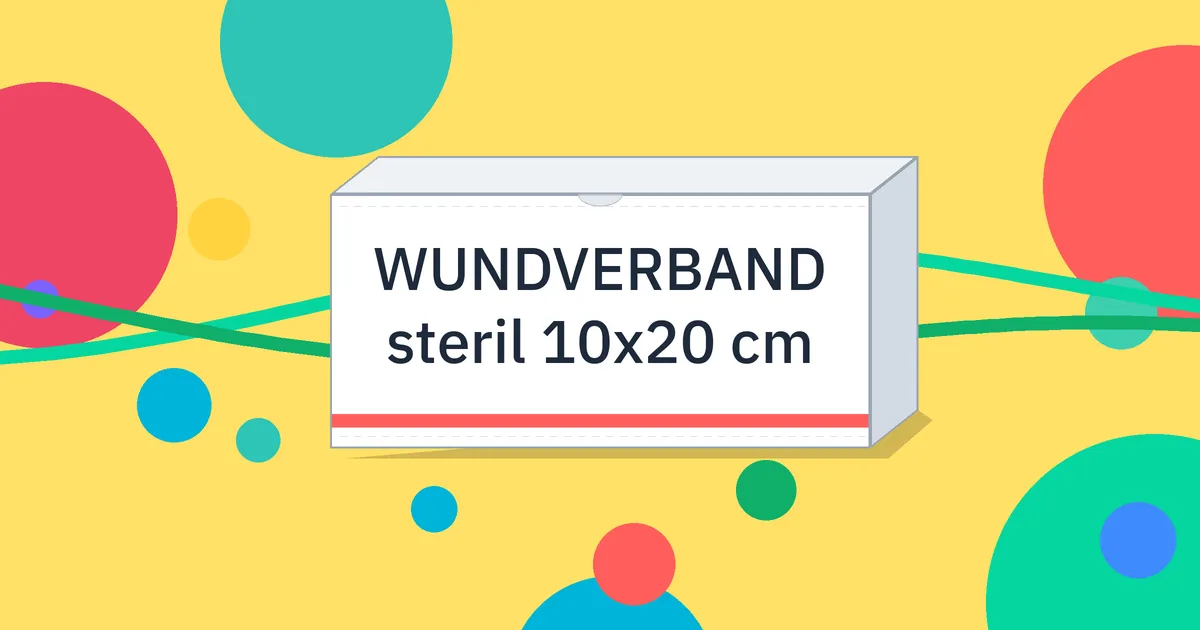 Symbolbild: Packung mit der Aufschrift WUNDVERBAND steril 10x20 cm (PZN 19813697) – Verfügbarkeit und Bezug in Apotheken in Frankfurt am Main