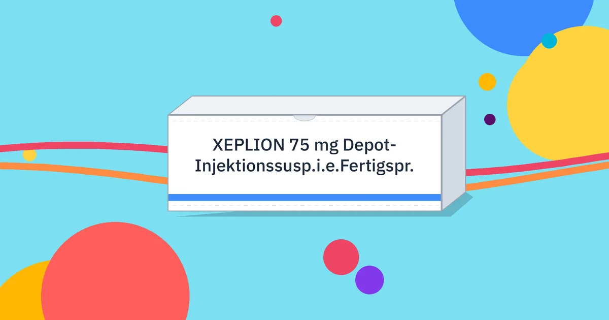 Symbolbild: Packung mit der Aufschrift XEPLION 75 mg Depot-Injektionssusp.i.e.Fertigspr. (PZN 18783764) – Verfügbarkeit und Bezug in Apotheken in Frankfurt am Main