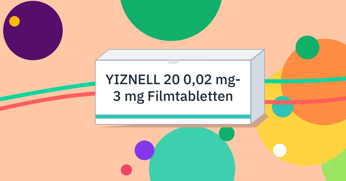 Symbolbild: Packung mit der Aufschrift YIZNELL 20 0,02 mg-3 mg Filmtabletten (PZN 12541540) – Verfügbarkeit und Bezug in Apotheken in Frankfurt am Main