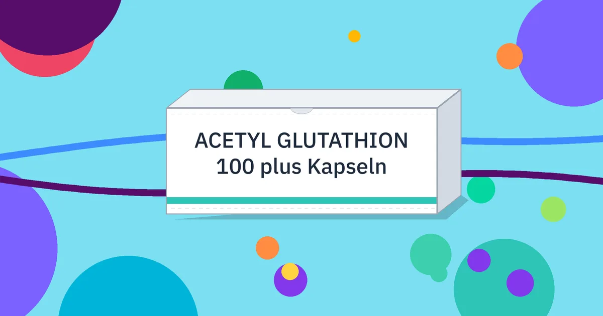 Symbolbild: Packung mit der Aufschrift ACETYL GLUTATHION 100 plus Kapseln (PZN 15265508) – Verfügbarkeit und Bezug in Apotheken in Frankfurt am Main