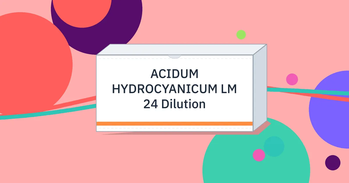 Symbolbild: Packung mit der Aufschrift ACIDUM HYDROCYANICUM LM 24 Dilution (PZN 13278582) – Verfügbarkeit und Bezug in Apotheken in Frankfurt am Main