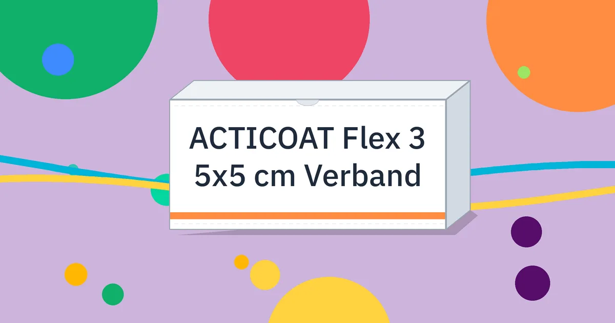 Symbolbild: Packung mit der Aufschrift ACTICOAT Flex 3 5x5 cm Verband (PZN 05372835) – Verfügbarkeit und Bezug in Apotheken in Frankfurt am Main