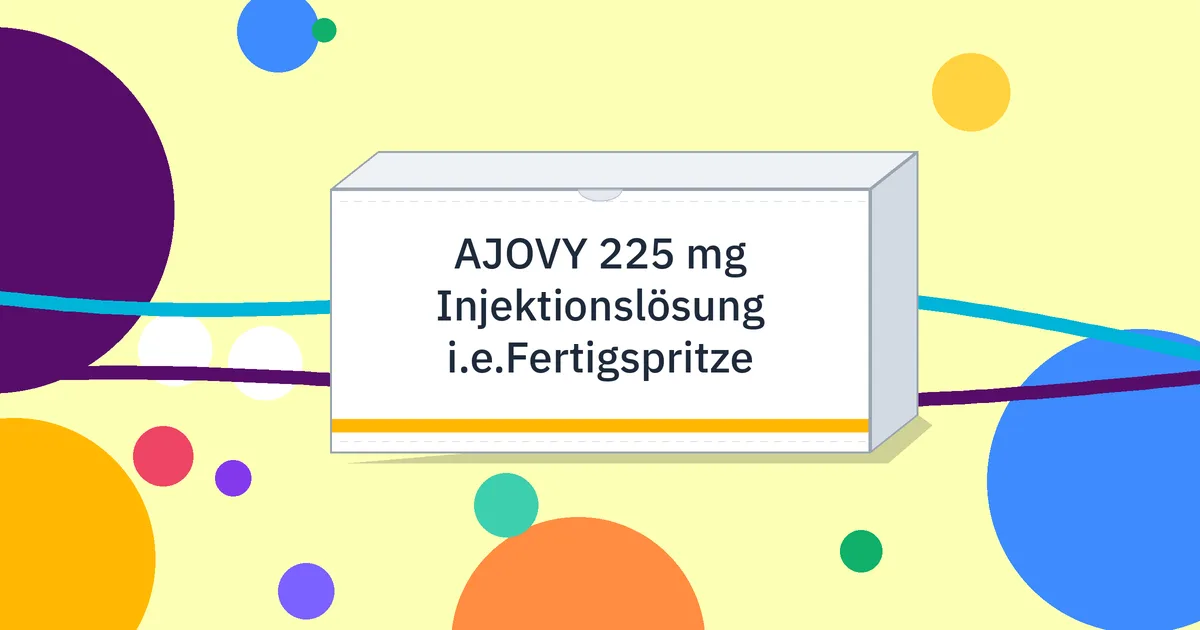 Symbolbild: Packung mit der Aufschrift AJOVY 225 mg Injektionslösung i.e.Fertigspritze (PZN 19828144) – Verfügbarkeit und Bezug in Apotheken in Frankfurt am Main