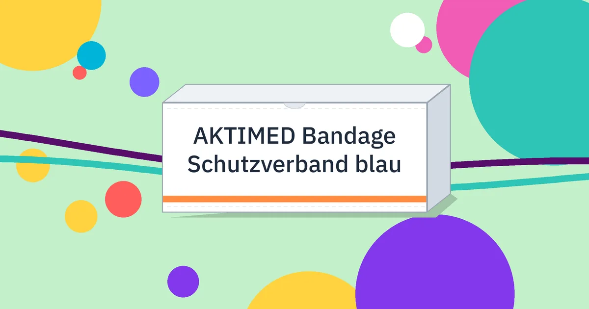 Symbolbild: Packung mit der Aufschrift AKTIMED Bandage Schutzverband blau (PZN 19080059) – Verfügbarkeit und Bezug in Apotheken in Frankfurt am Main