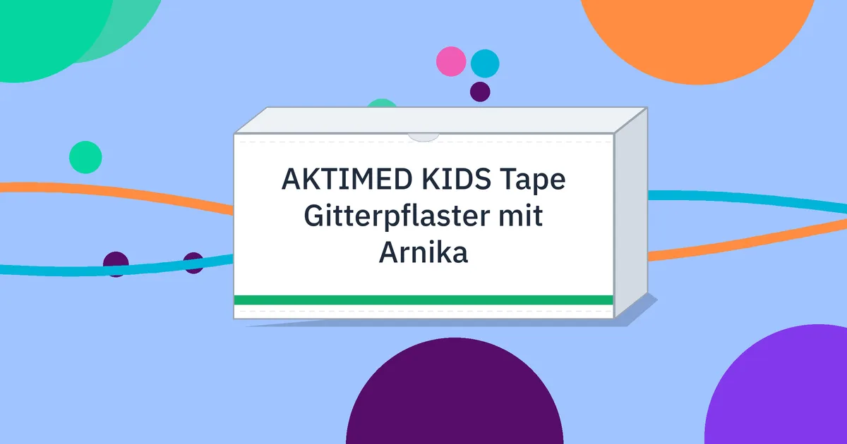 Symbolbild: Packung mit der Aufschrift AKTIMED KIDS Tape Gitterpflaster mit Arnika (PZN 20409665) – Verfügbarkeit und Bezug in Apotheken in Frankfurt am Main