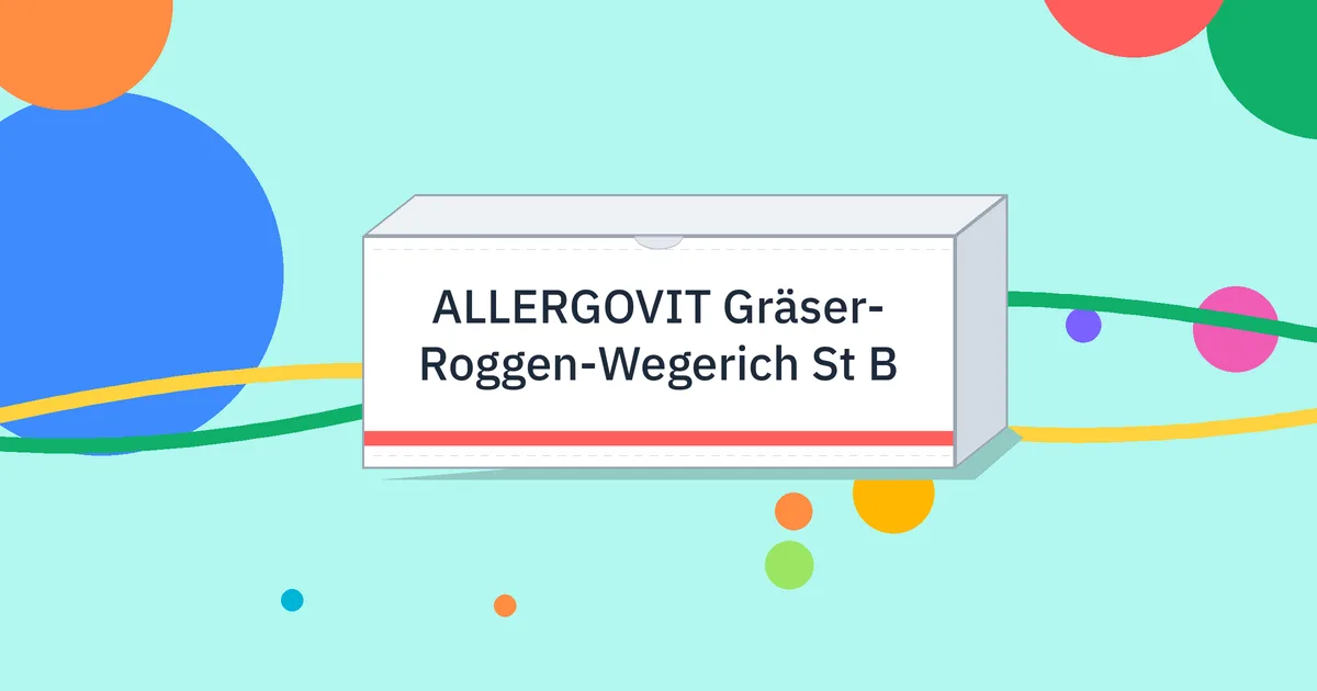 Symbolbild: Packung mit der Aufschrift ALLERGOVIT Gräser-Roggen-Wegerich St B (PZN 00534492) – Verfügbarkeit und Bezug in Apotheken in Frankfurt am Main