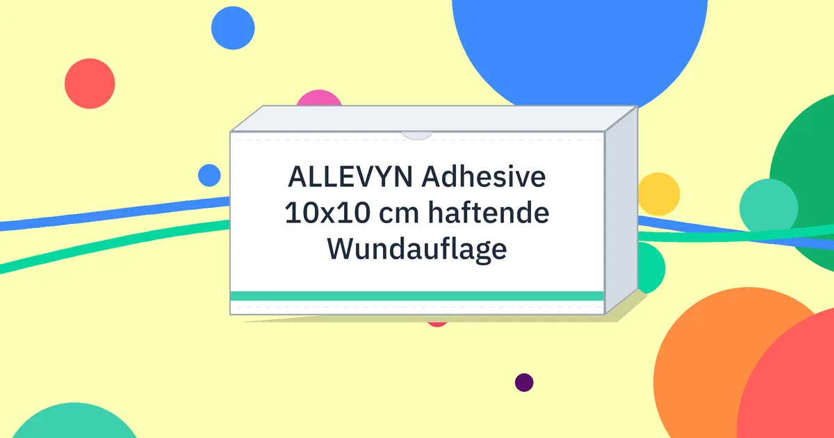 Symbolbild: Packung mit der Aufschrift ALLEVYN Adhesive 10x10 cm haftende Wundauflage (PZN 20122811) – Verfügbarkeit und Bezug in Apotheken in Frankfurt am Main