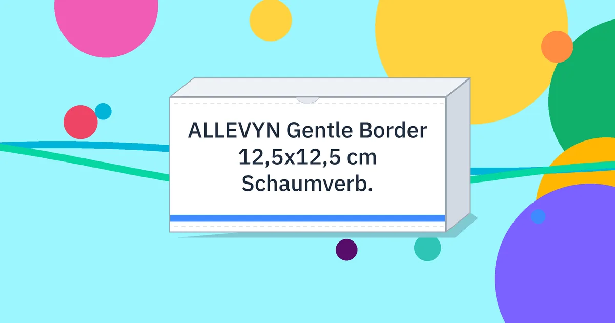 Symbolbild: Packung mit der Aufschrift ALLEVYN Gentle Border 12,5x12,5 cm Schaumverb. (PZN 02175471) – Verfügbarkeit und Bezug in Apotheken in Frankfurt am Main