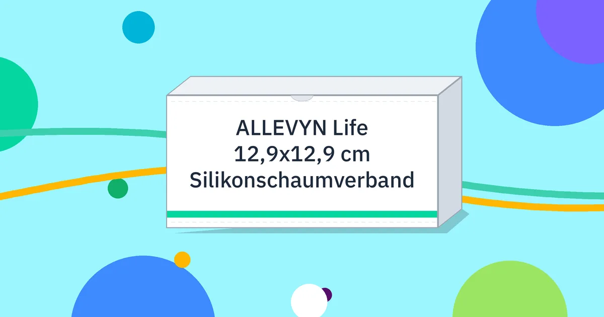 Symbolbild: Packung mit der Aufschrift ALLEVYN Life 12,9x12,9 cm Silikonschaumverband (PZN 15419087) – Verfügbarkeit und Bezug in Apotheken in Frankfurt am Main