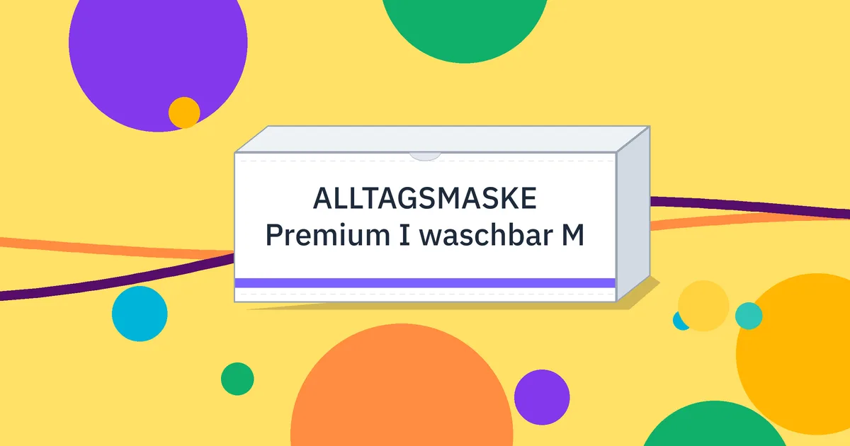 Symbolbild: Packung mit der Aufschrift ALLTAGSMASKE Premium I waschbar M (PZN 18260664) – Verfügbarkeit und Bezug in Apotheken in Frankfurt am Main