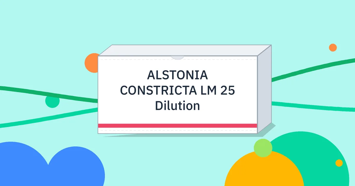 Symbolbild: Packung mit der Aufschrift ALSTONIA CONSTRICTA LM 25 Dilution (PZN 13314496) – Verfügbarkeit und Bezug in Apotheken in Frankfurt am Main