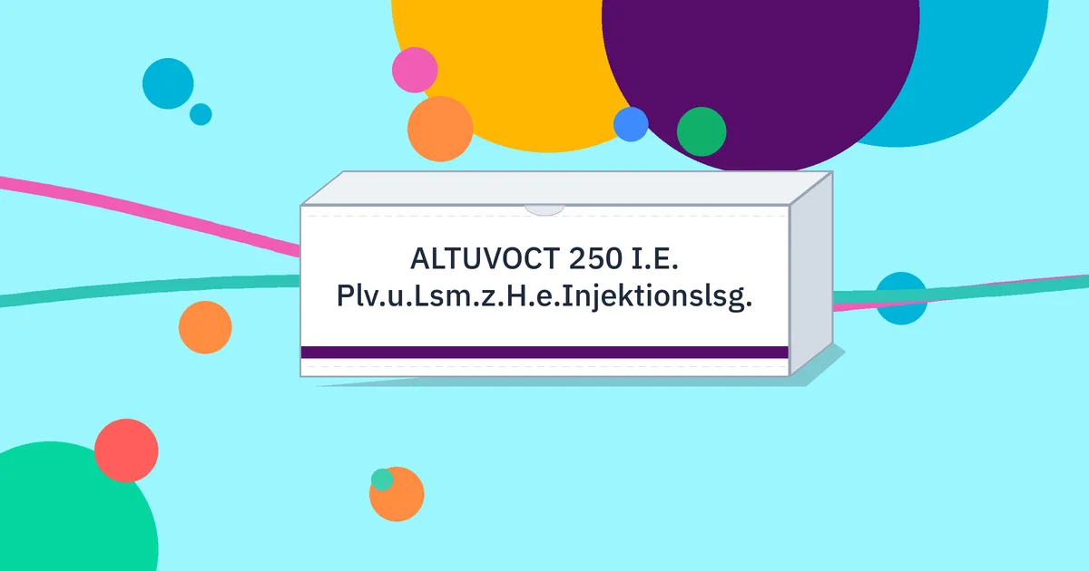 Symbolbild: Packung mit der Aufschrift ALTUVOCT 250 I.E. Plv.u.Lsm.z.H.e.Injektionslsg. (PZN 19106706) – Verfügbarkeit und Bezug in Apotheken in Frankfurt am Main