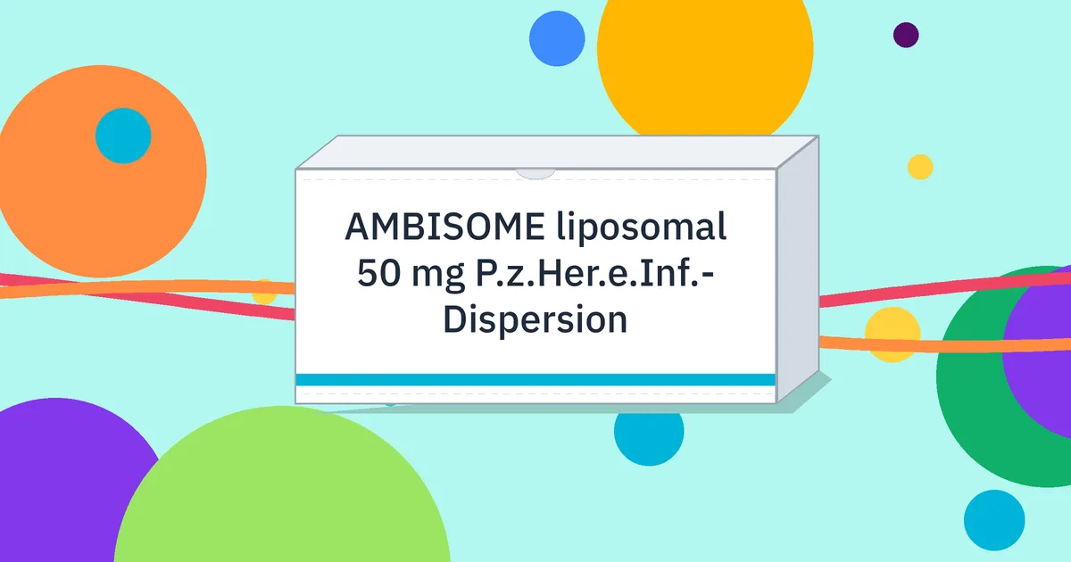 Symbolbild: Packung mit der Aufschrift AMBISOME liposomal 50 mg P.z.Her.e.Inf.-Dispersion (PZN 16320824) – Verfügbarkeit und Bezug in Apotheken in Frankfurt am Main