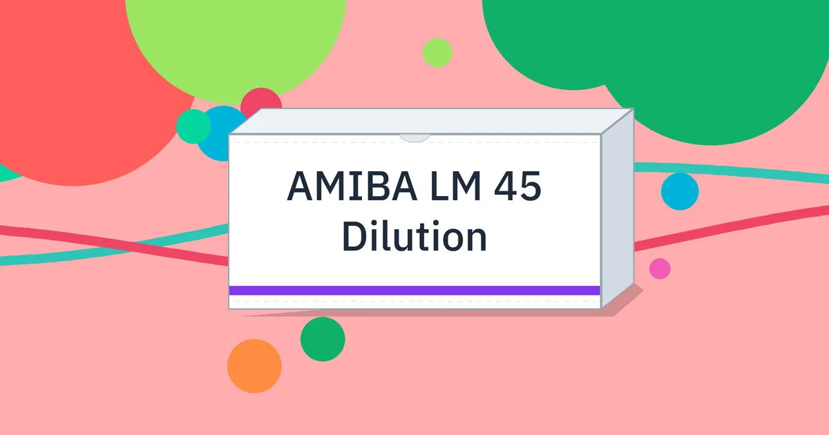 Symbolbild: Packung mit der Aufschrift AMIBA LM 45 Dilution (PZN 13318784) – Verfügbarkeit und Bezug in Apotheken in Frankfurt am Main