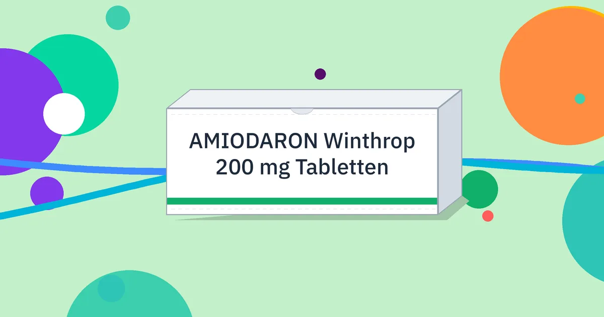 Symbolbild: Packung mit der Aufschrift AMIODARON Winthrop 200 mg Tabletten (PZN 15885636) – Verfügbarkeit und Bezug in Apotheken in Frankfurt am Main