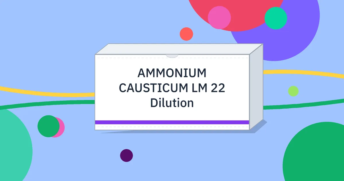Symbolbild: Packung mit der Aufschrift AMMONIUM CAUSTICUM LM 22 Dilution (PZN 13320999) – Verfügbarkeit und Bezug in Apotheken in Frankfurt am Main