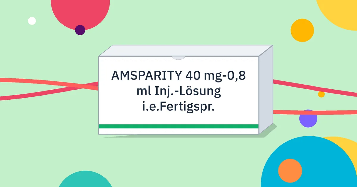 Symbolbild: Packung mit der Aufschrift AMSPARITY 40 mg-0,8 ml Inj.-Lösung i.e.Fertigspr. (PZN 18893501) – Verfügbarkeit und Bezug in Apotheken in Frankfurt am Main