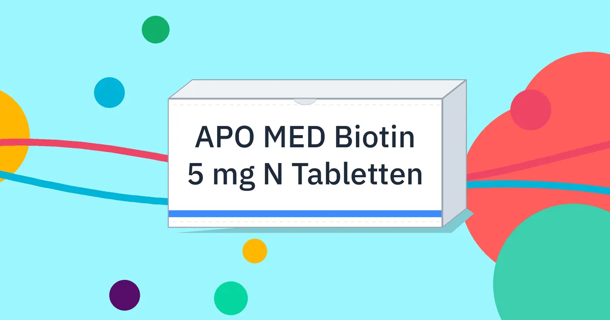 Symbolbild: Packung mit der Aufschrift APO MED Biotin 5 mg N Tabletten (PZN 09732058) – Verfügbarkeit und Bezug in Apotheken in Frankfurt am Main