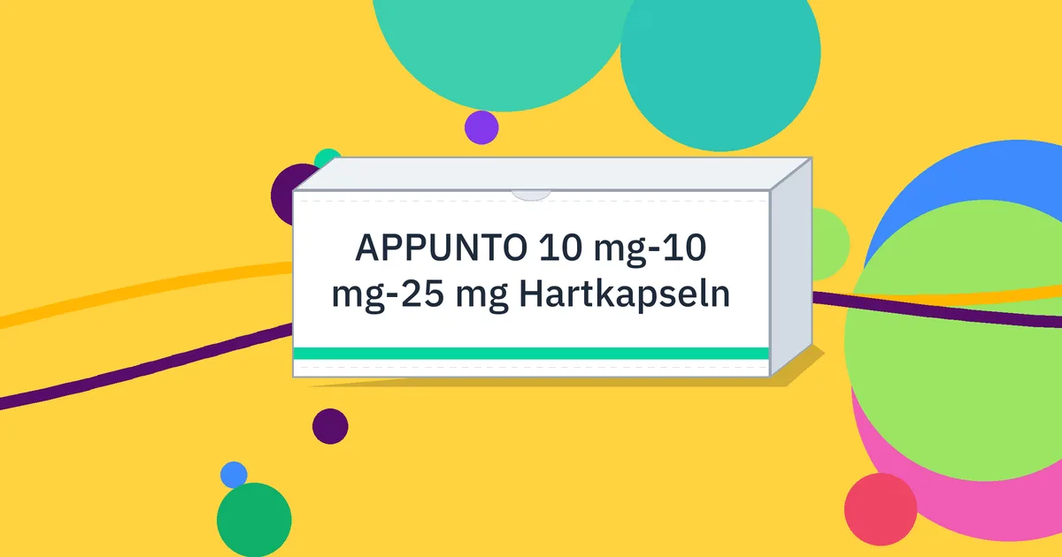 Symbolbild: Packung mit der Aufschrift APPUNTO 10 mg-10 mg-25 mg Hartkapseln (PZN 14365484) – Verfügbarkeit und Bezug in Apotheken in Frankfurt am Main