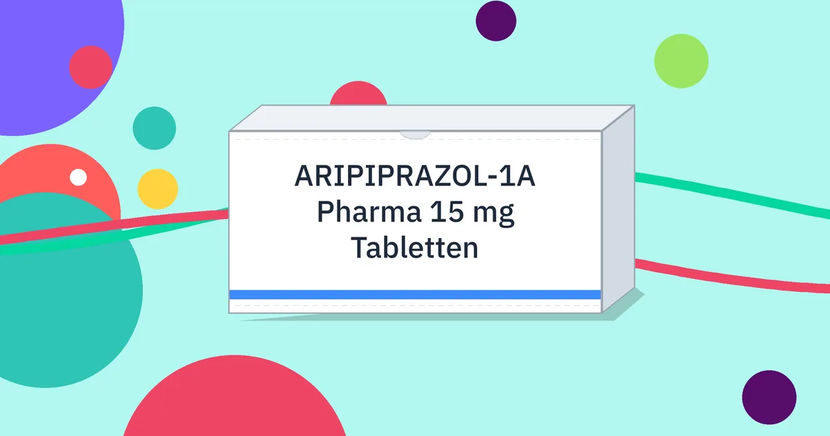 Symbolbild: Packung mit der Aufschrift ARIPIPRAZOL-1A Pharma 15 mg Tabletten (PZN 10842160) – Verfügbarkeit und Bezug in Apotheken in Frankfurt am Main