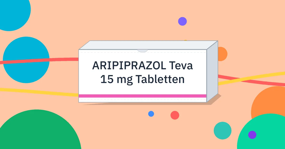 Symbolbild: Packung mit der Aufschrift ARIPIPRAZOL Teva 15 mg Tabletten (PZN 19053200) – Verfügbarkeit und Bezug in Apotheken in Frankfurt am Main