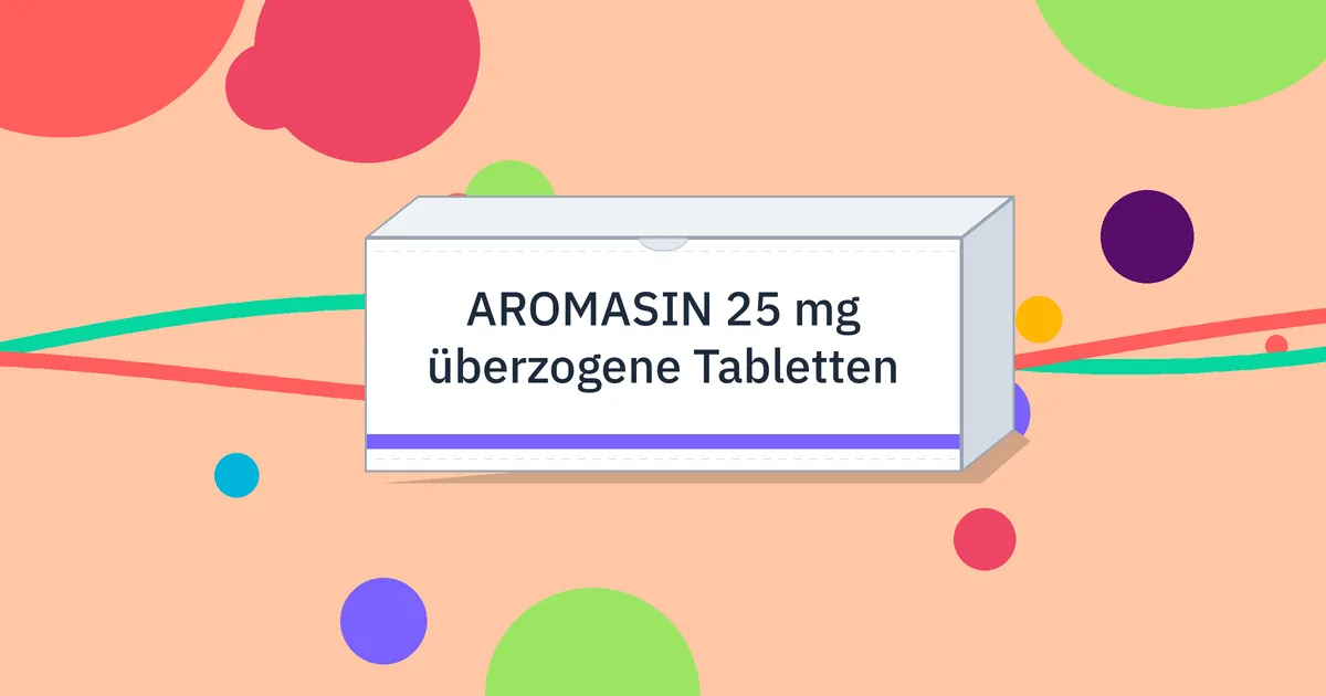 Symbolbild: Packung mit der Aufschrift AROMASIN 25 mg überzogene Tabletten (PZN 07639366) – Verfügbarkeit und Bezug in Apotheken in Frankfurt am Main
