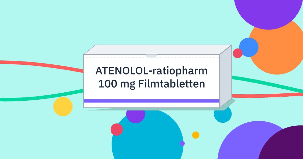 Symbolbild: Packung mit der Aufschrift ATENOLOL-ratiopharm 100 mg Filmtabletten (PZN 03339443) – Verfügbarkeit und Bezug in Apotheken in Frankfurt am Main