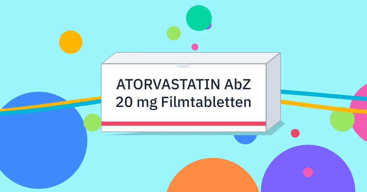 Symbolbild: Packung mit der Aufschrift ATORVASTATIN AbZ 20 mg Filmtabletten (PZN 09374877) – Verfügbarkeit und Bezug in Apotheken in Frankfurt am Main