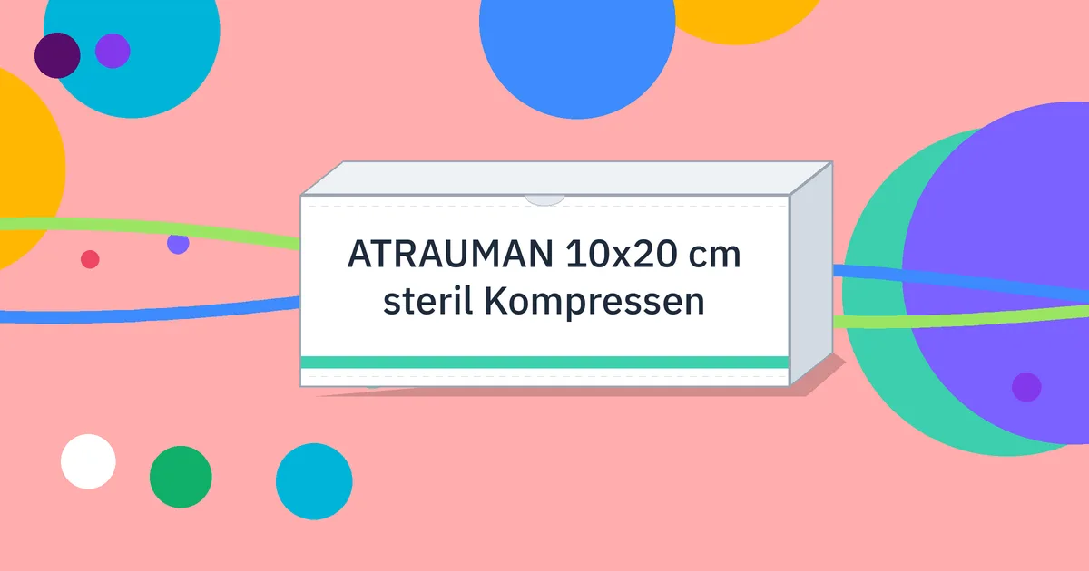 Symbolbild: Packung mit der Aufschrift ATRAUMAN 10x20 cm steril Kompressen (PZN 08454367) – Verfügbarkeit und Bezug in Apotheken in Frankfurt am Main