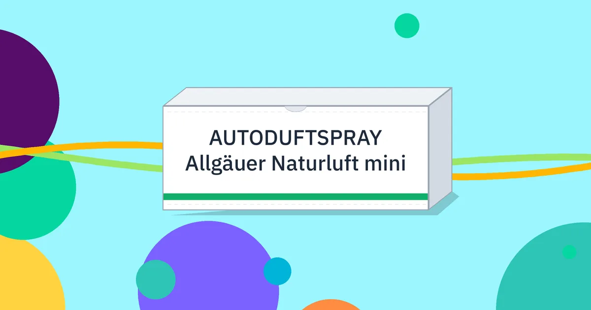 Symbolbild: Packung mit der Aufschrift AUTODUFTSPRAY Allgäuer Naturluft mini (PZN 18760674) – Verfügbarkeit und Bezug in Apotheken in Frankfurt am Main