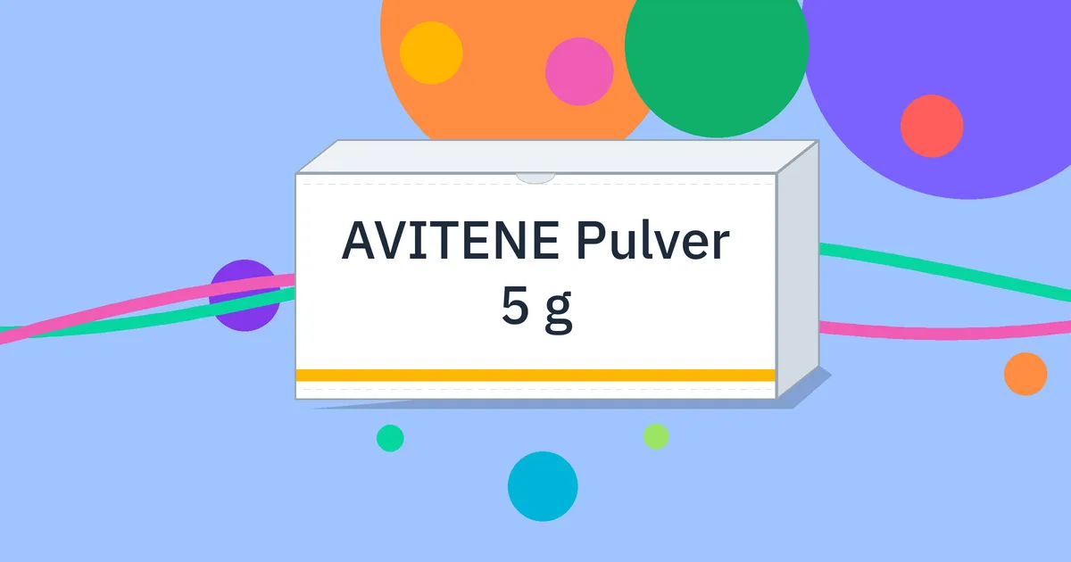 Symbolbild: Packung mit der Aufschrift AVITENE Pulver 5 g (PZN 16718917) – Verfügbarkeit und Bezug in Apotheken in Frankfurt am Main