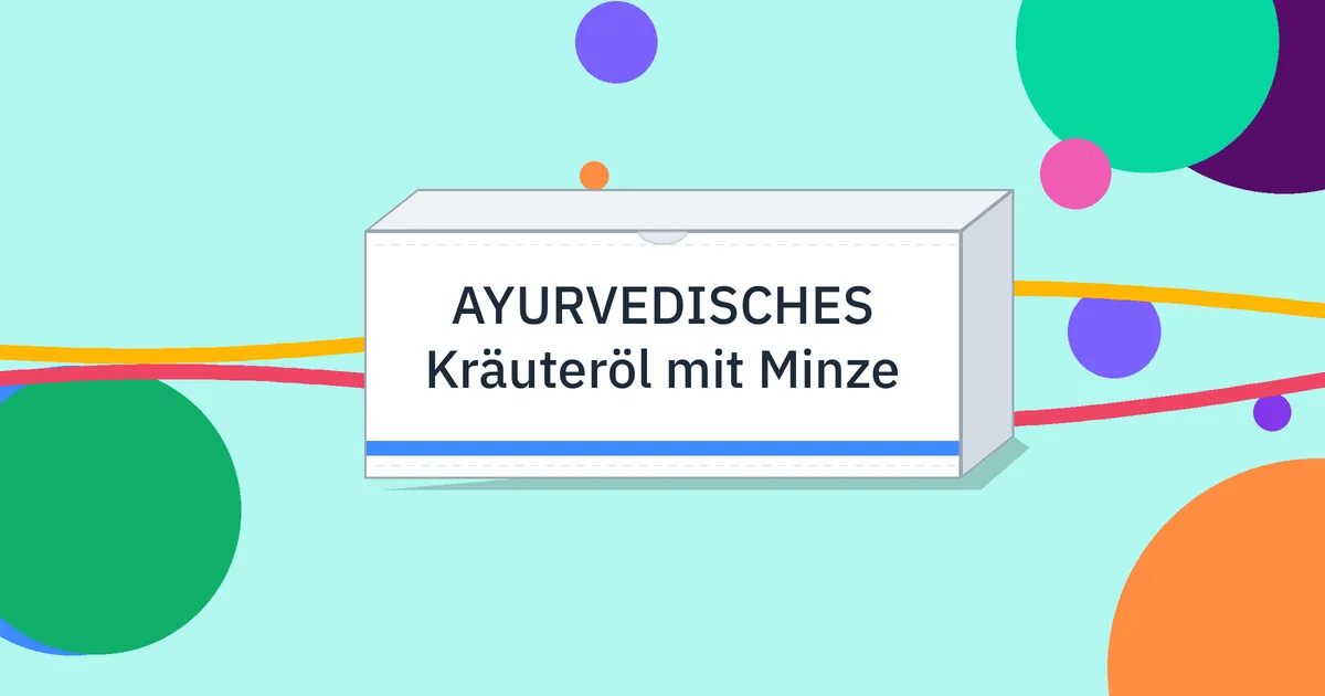 Symbolbild: Packung mit der Aufschrift AYURVEDISCHES Kräuteröl mit Minze (PZN 06893565) – Verfügbarkeit und Bezug in Apotheken in Frankfurt am Main