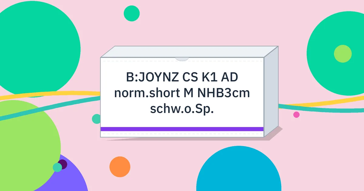 Symbolbild: Packung mit der Aufschrift B:JOYNZ CS K1 AD norm.short M NHB3cm schw.o.Sp. (PZN 20529607) – Verfügbarkeit und Bezug in Apotheken in Frankfurt am Main