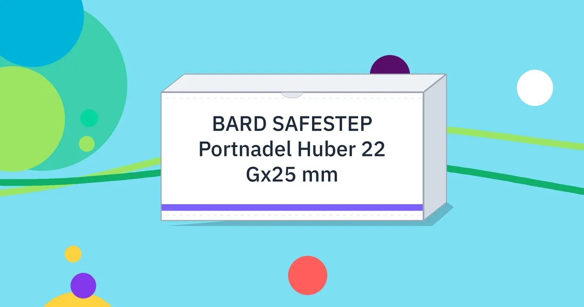 Symbolbild: Packung mit der Aufschrift BARD SAFESTEP Portnadel Huber 22 Gx25 mm (PZN 17296246) – Verfügbarkeit und Bezug in Apotheken in Frankfurt am Main