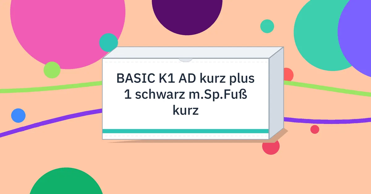 Symbolbild: Packung mit der Aufschrift BASIC K1 AD kurz plus 1 schwarz m.Sp.Fuß kurz (PZN 20256925) – Verfügbarkeit und Bezug in Apotheken in Frankfurt am Main