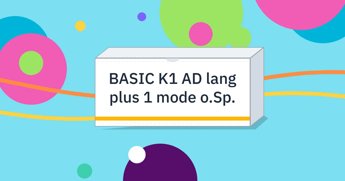 Symbolbild: Packung mit der Aufschrift BASIC K1 AD lang plus 1 mode o.Sp. (PZN 20257209) – Verfügbarkeit und Bezug in Apotheken in Frankfurt am Main