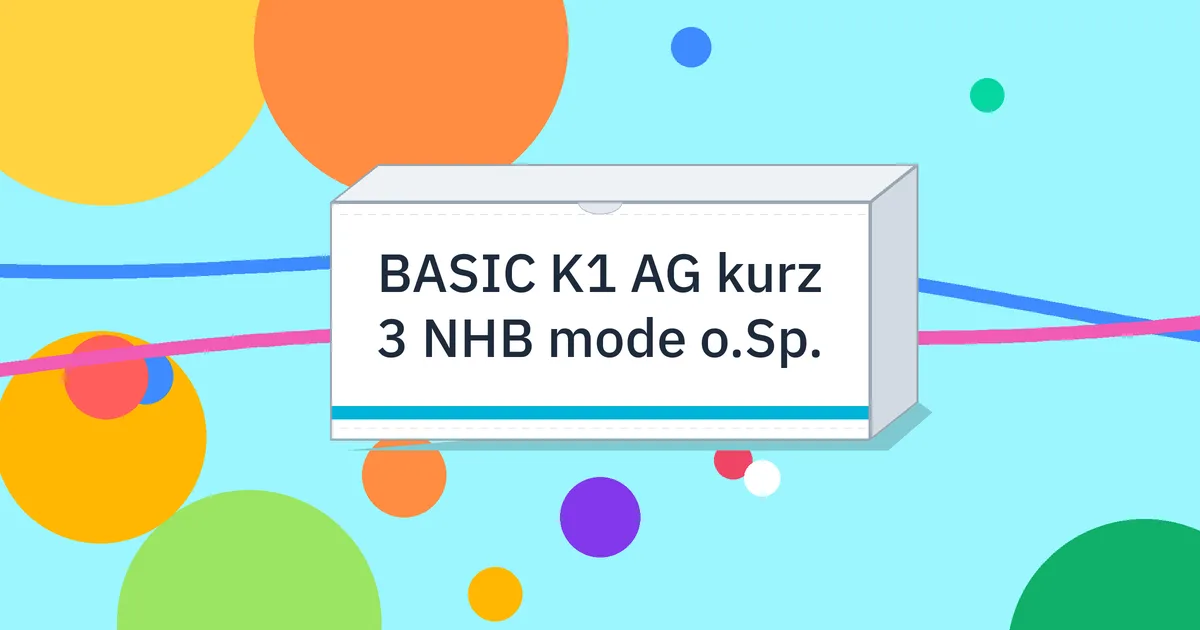 Symbolbild: Packung mit der Aufschrift BASIC K1 AG kurz 3 NHB mode o.Sp. (PZN 20260631) – Verfügbarkeit und Bezug in Apotheken in Frankfurt am Main