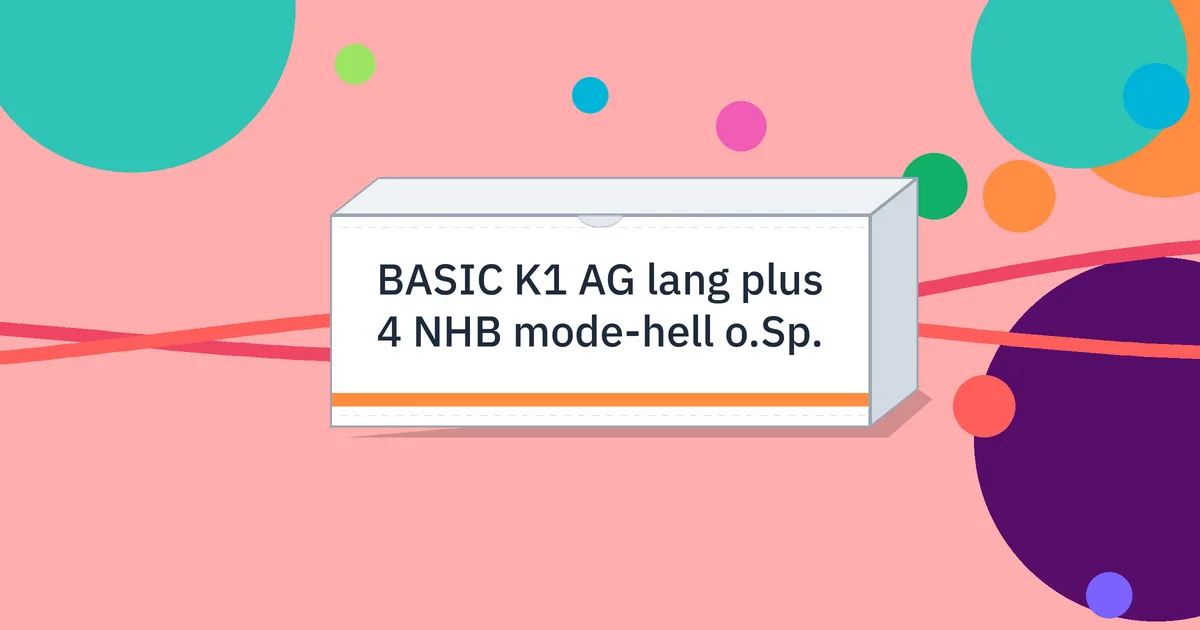 Symbolbild: Packung mit der Aufschrift BASIC K1 AG lang plus 4 NHB mode-hell o.Sp. (PZN 20260944) – Verfügbarkeit und Bezug in Apotheken in Frankfurt am Main