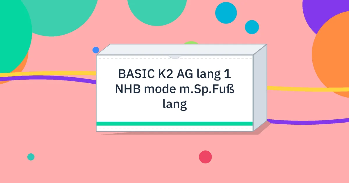 Symbolbild: Packung mit der Aufschrift BASIC K2 AG lang 1 NHB mode m.Sp.Fuß lang (PZN 20266361) – Verfügbarkeit und Bezug in Apotheken in Frankfurt am Main