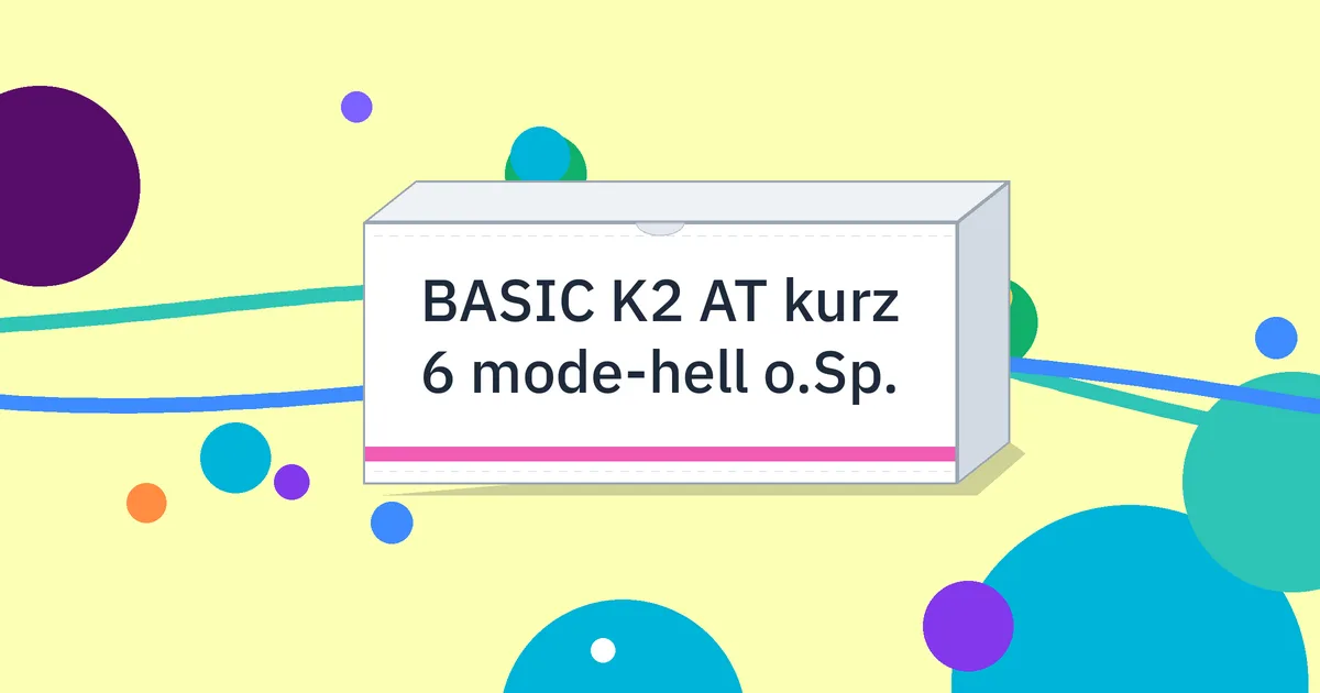 Symbolbild: Packung mit der Aufschrift BASIC K2 AT kurz 6 mode-hell o.Sp. (PZN 20269879) – Verfügbarkeit und Bezug in Apotheken in Frankfurt am Main