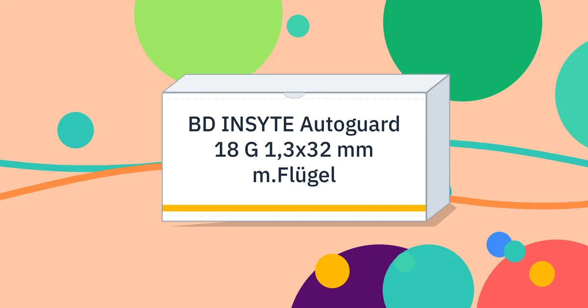 Symbolbild: Packung mit der Aufschrift BD INSYTE Autoguard 18 G 1,3x32 mm m.Flügel (PZN 01318715) – Verfügbarkeit und Bezug in Apotheken in Frankfurt am Main